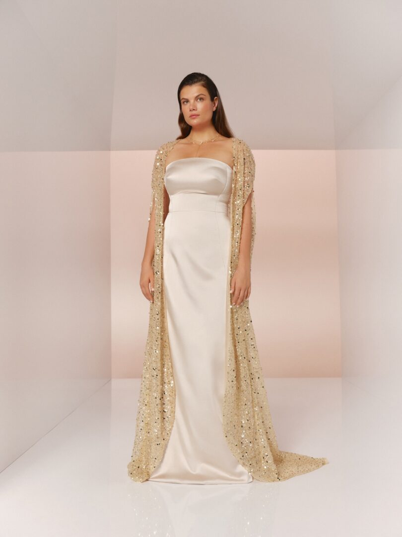 Straight evening dress «2424» with cape | WONA LA